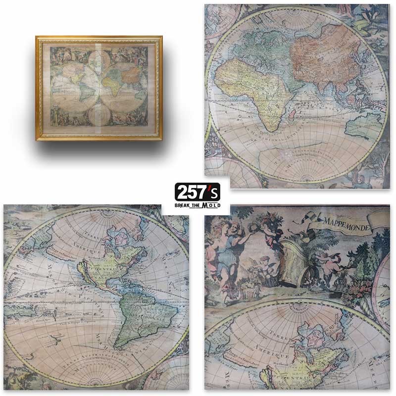 Mappa mondo del 1686 di Gerard Valck acquerellata a mano | 257'Style